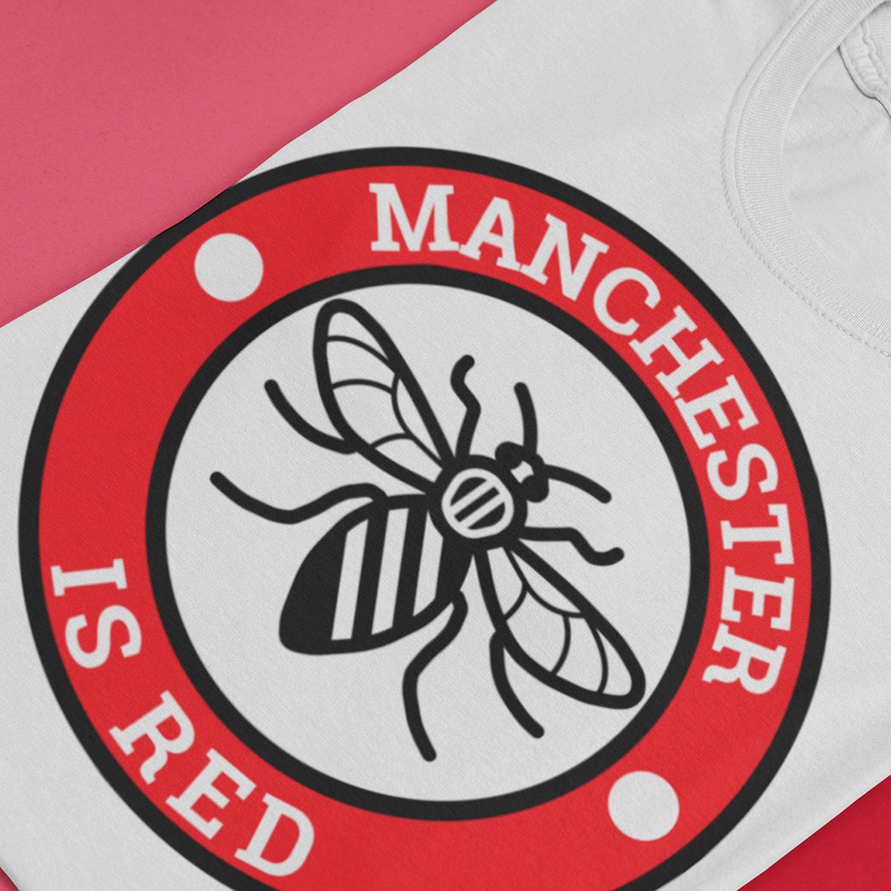 Manchester Is Red Badge Large Print T-Shirt | TShirtsUnited